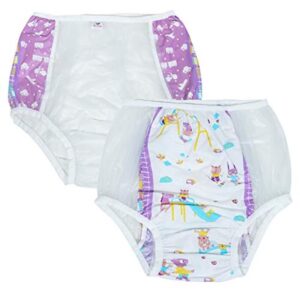 adult bbay plastic pants adult incontinence pvc diaper cover 2 pieces (xl, purple)