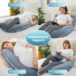 puredown® Pregnancy Pillow for Sleeping- C Shaped Full Body Maternity Pillow for Pregnant Women, Support for Back, HIPS, Legs, Removable and Washable Cover, 27" x 56" Inch Pillow, Navy Blue