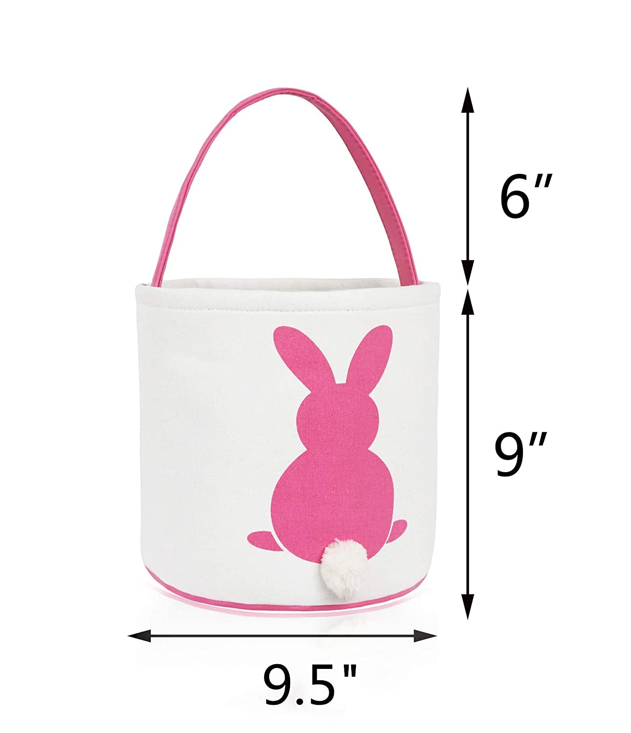 Easter Bunny Basket Bags Fluffy Tails Printed Rabbit Toys Bucket Totes & Carrot Cuff Guard Covers for Kids Canvas Carrying and Eggs Hunt Bags (Pink)