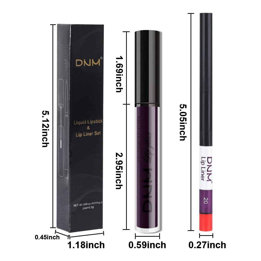 evpct 2Pcs Dark Deep Purple Plum Black Matte lipstick and Lip Liner Pencil Makeup Set for women DNM Matte Smudge Proof Lipstick Lip Stain Long Lasting Waterproof labiales mate 24 horas originales 20#