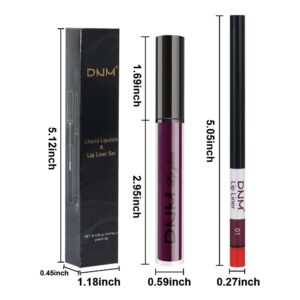 evpct 2Pcs Purple Plum Matte 24-hour Liquid Lipstick and Lip Liner Pencil Makeup Set Women DNM Dark Red Bright Berry Liquid Lipstick Matte Lip Tint 24H and with Lip Liner Set Waterproof Long Lasting 1