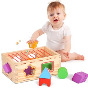 niceneer montessori toys for 1 year old, wood montessori cube shape sorter toys for toddlers 1-3 educational learning toys for 1 2 3 year old baby toys & gifts