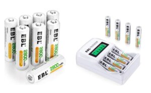 ebl pack of 8 aa batteries 2800mah and rechargeable aaa batteries 1100mah (8 counts) with 907 lcd individual charger