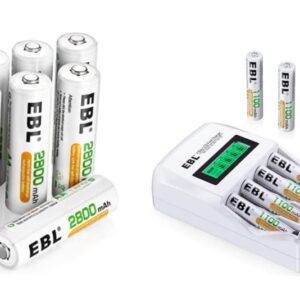 EBL Pack of 8 AA Batteries 2800mAh and Rechargeable AAA Batteries 1100mAh (8 Counts) with 907 LCD Individual Charger