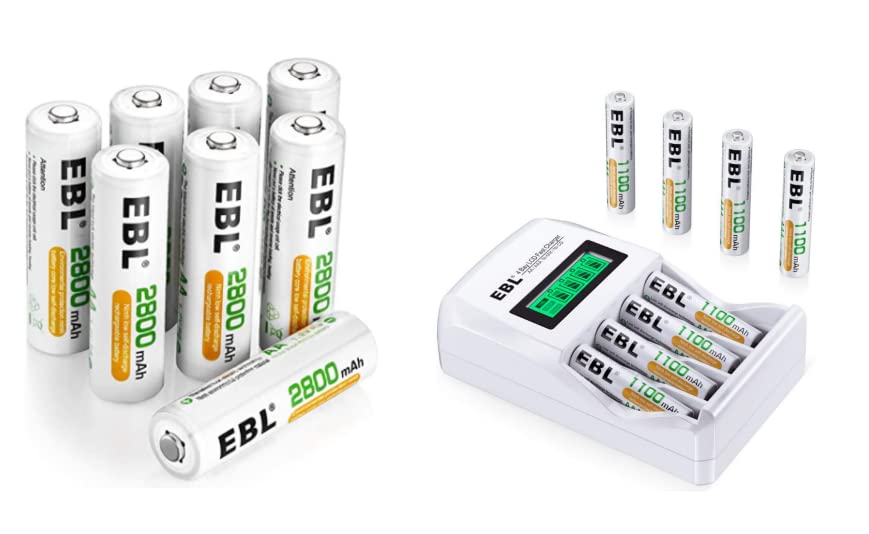 EBL Pack of 8 AA Batteries 2800mAh and Rechargeable AAA Batteries 1100mAh (8 Counts) with 907 LCD Individual Charger