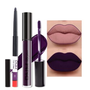 evpct 2pcs dark deep purple plum black matte lipstick and lip liner pencil makeup set for women dnm matte smudge proof lipstick lip stain long lasting waterproof labiales mate 24 horas originales 20#