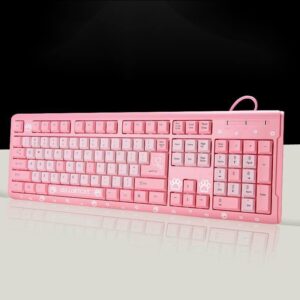 zelhdy Gaming Keyboard, Ergonomic Waterproof Keyboard, Ultra-Slim Full-Size, Comfortable Keycaps, Streamlined Design, Pink