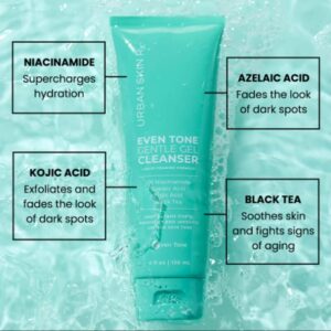 Urban Skin Rx, Even Tone Gentle Gel Cleanser | Improves the Look of Uneven Tone, Removes Makeup & Deep Cleans, Foaming Daily Cleanser with Kojic Acid, Azelaic Acid, Niacinamide, & Black Tea | 4 Fl Oz