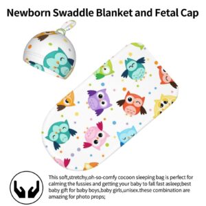 Colorful Owl Baby Swaddle Blanket and Hat Set Boy Girl, Soft Stretchy Sleep Sack Owl Gifts for Owl Lovers Receiving Blanket for Infants & Newborns