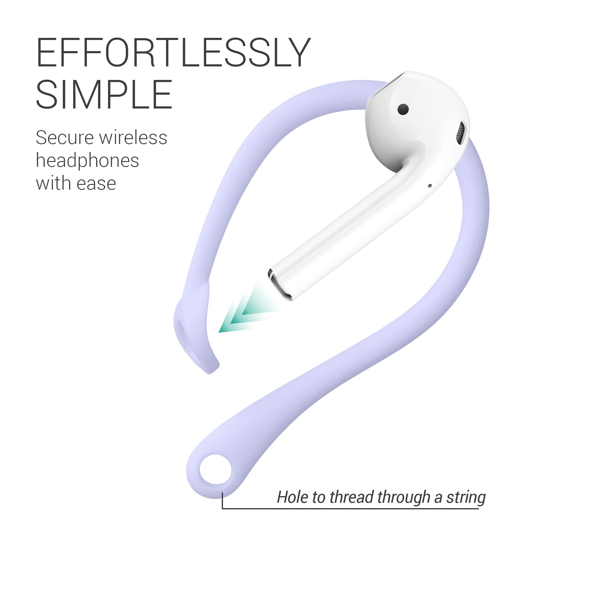 kwmobile Earbud Hooks Compatible with Apple Airpods 1/2 / 3 / Pro 1 / Pro 2 - Set of 2X Earphone Holders for Running - Light Lavender