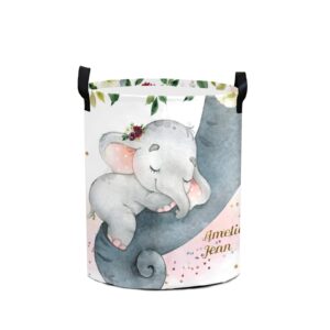 girl elephant pink floral storage bin, waterproof oxford fabric clothes basket organizer for laundry hamper,toy bins,gift baskets, bedroom, clothes,baby nursery