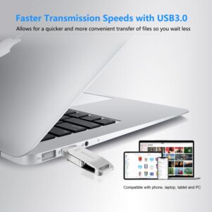 Memory Stick 128GB USB Flash Drive for iPhone WOFICLO USB Stick Photo Storage Compatible iOS/Android//Windows System(Silver-128GB)