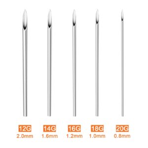 Ear Nose Piercing Needles - Autdor 100pcs Mixed Piercing Needles 12G 14G 16G 18G and 20G Hollow Needles for Ear Nose Navel Nipple Lip Tongue Piercing Kits Piercing Tools Piercing Supplies