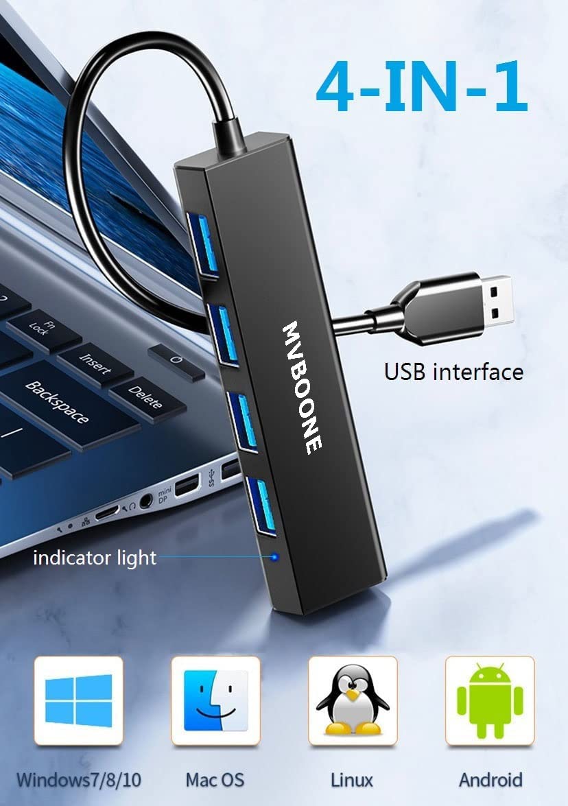 USB C Hub, 4-Port USB 3.0 Hub 5Gbps High Speed Data Transfer, USB Splitter USB Expander for Laptop, Xbox, Flash Drive, HDD, Console, Printer, Camera, Keyborad, Mouse