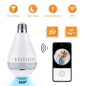 WiFi Bulb Camera 360 Degree Panoramic, COSULAN Security Camera Light, 960P HD Surveillance Light Camera with Motion Detection/Foodlight Night Vision/Cloud & SD Card Storage/Alert events/V380 APP&PC/C9