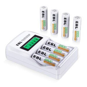 EBL Pack of 8 AA Batteries 2800mAh and Rechargeable AAA Batteries 1100mAh (8 Counts) with 907 LCD Individual Charger