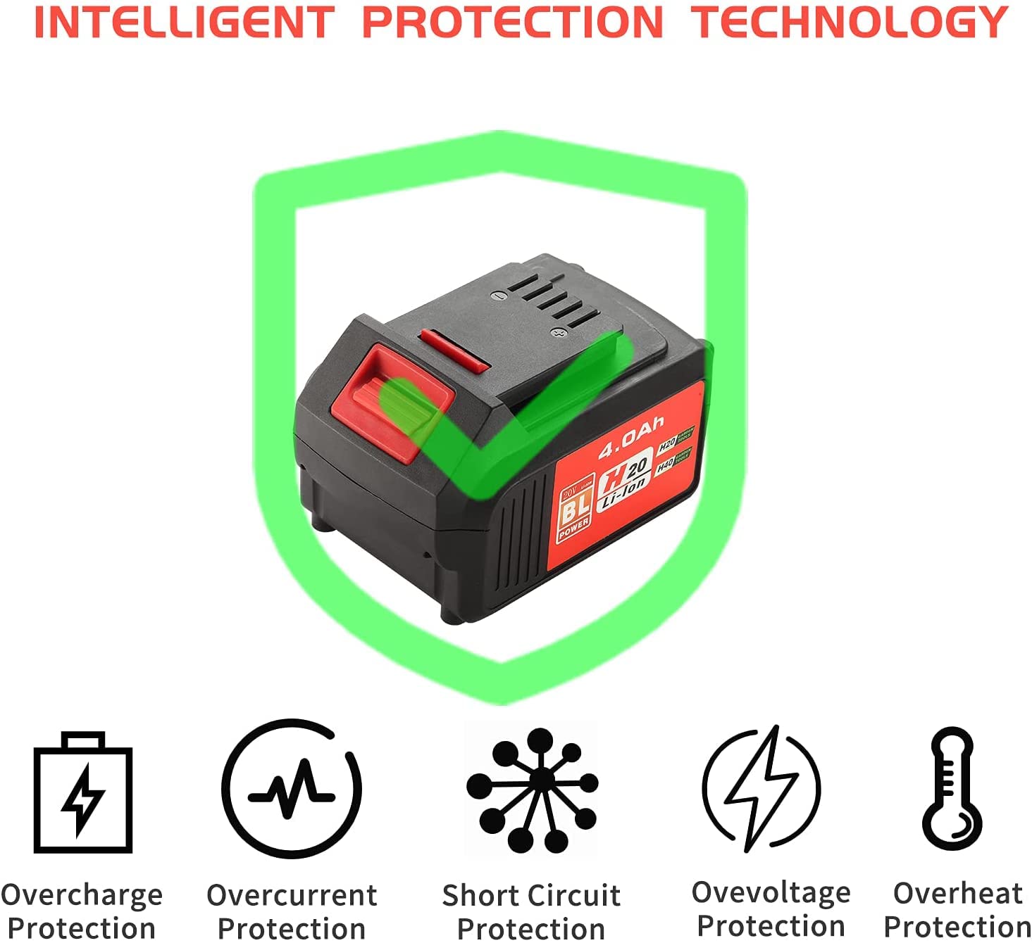 Dextra 20V 4.0Ah Lithium-ion Battery for All Power Tools, Battery Replacement