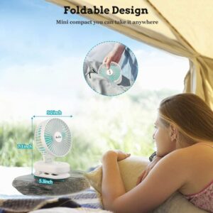 HandFun Desk Fans Small Quiet, 70° Oscillating 5000mAh USB-C Rechargeable Battery Operated Fan Clip on Small Table with 24H Long Lasting for Travel/Stroller/Home/Office/Camping/Treadmill/Golf Cart