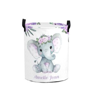 purple elephant girl rose storage bin, waterproof oxford fabric clothes basket organizer for laundry hamper,toy bins,gift baskets, bedroom, clothes,baby nursery