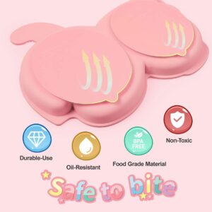 forstree PINK Silicone Suction Plate, Divided Plate for Babies and Toddlers, Adorable Elephant Shape Dish, Dishwasher- and Microwave-Safe, BPA Free PINK