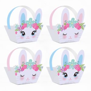 weepa easter treat boxes mini paper easter baskets for kids diy egg hunt bunny gift box with handle cute bunny easter basket containers easter party decoration for birthday baby shower, 12 pcs