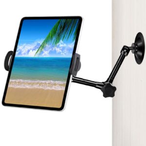 uyodm drill base tablet wall mount holder for 7"~12.9" ipad/galaxy tabs/google nexus7-11/fire hd/e-reader/led clock/iphone/smartphone,360°rotation aluminum alloy magic arm and adjustable clip