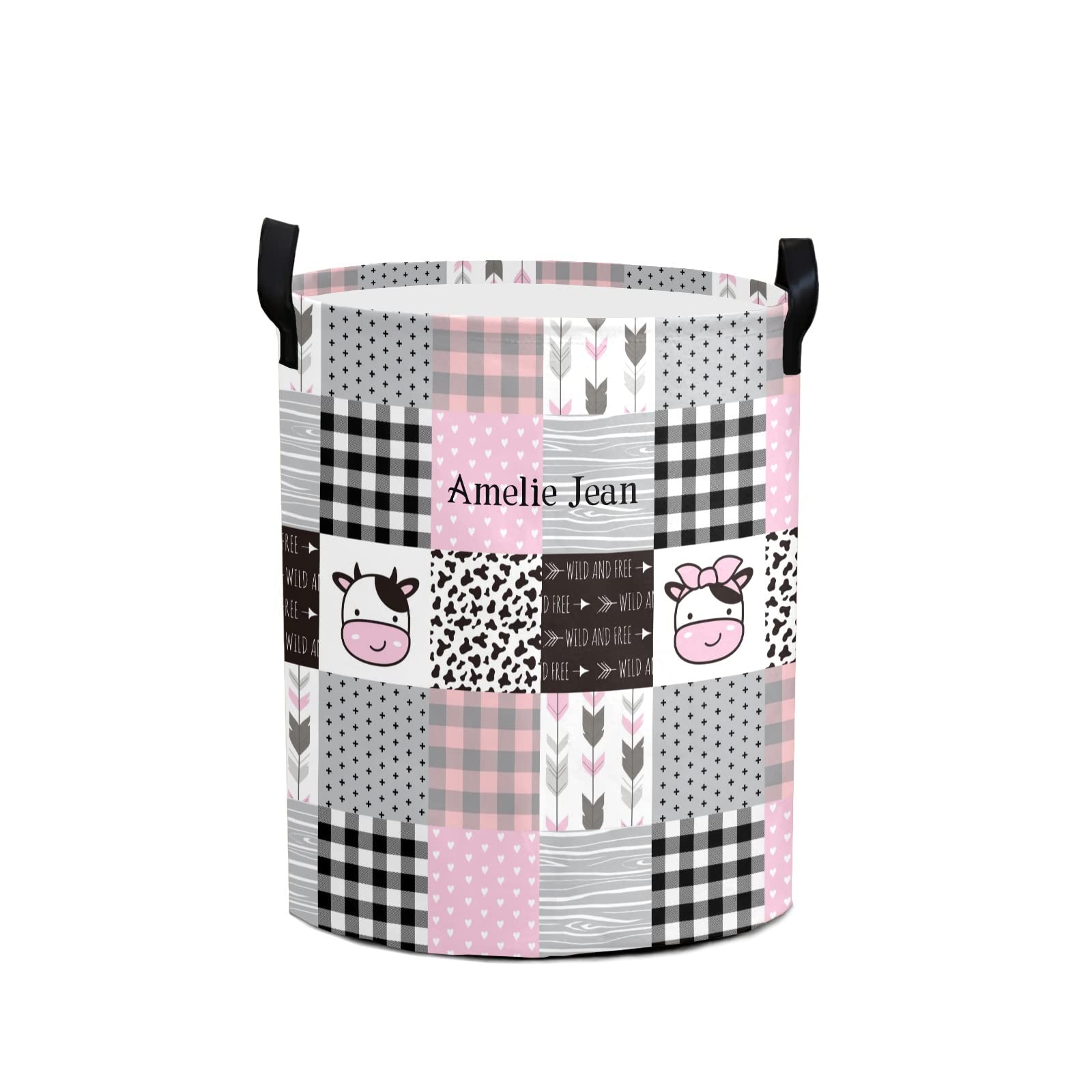 Cute Cows Patchwork Storage Bin, Waterproof Oxford Fabric Clothes Basket Organizer for Laundry Hamper,Toy Bins,Gift Baskets, Bedroom, Clothes,Baby Nursery