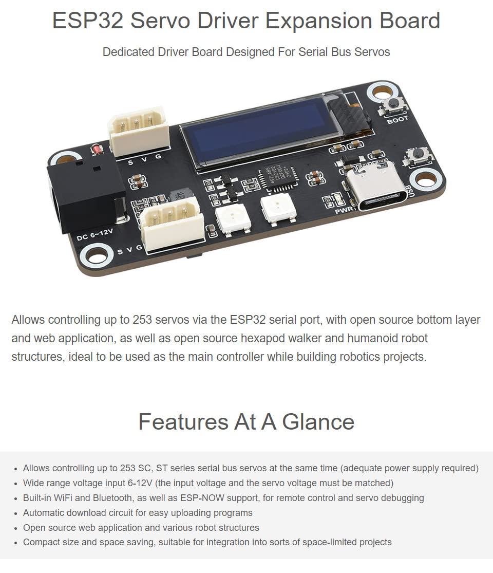 Waveshare ESP32 Servo Driver Expansion Board Built-in WiFi Dedicated Driver Board Designed for Serial Bus Servos