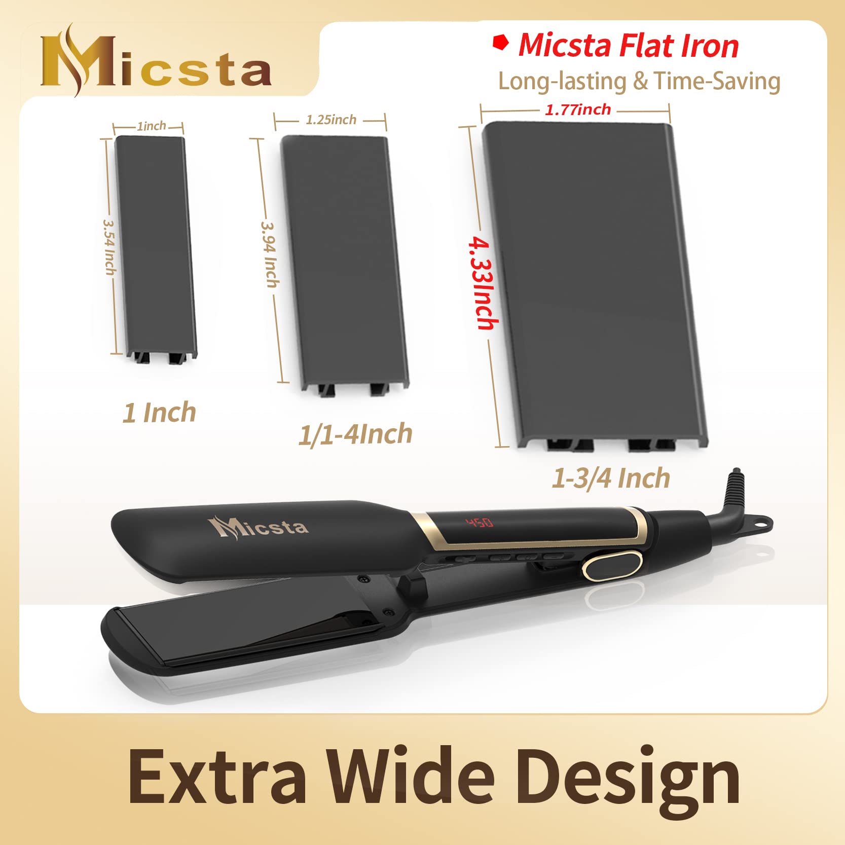 MICSTA Wide Flat Iron Hair Straightener, 1.75 inch Straightening Irons for Thick Hair, Flat Iron Curling Iron in One, Curler Straightener Iron Combo for Long Hair, 3D Floating Plate & Adjustable Temp