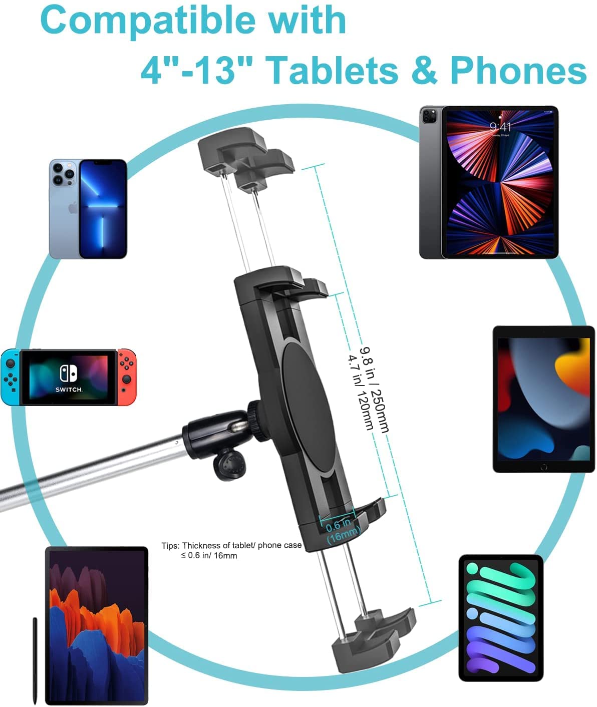 Aozcu Flexible Tablet Stand Holder for Bed, 35in Aluminum Long Arm iPad Camera Mount for Desk, 360° Rotation Webcam Stand with 1/4 Screw for iPad Pro 11 Air Mini, Switch, iPhone, More 4-12.9" Devices