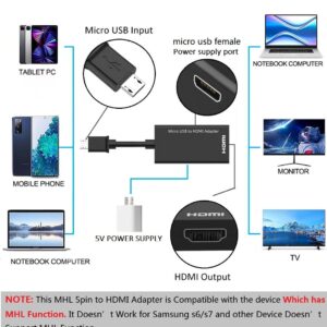 Micro USB to HDMI Cable Adapter, MHL 5pin Phone to HDMI 1080P 4K Video Graphic for Samsung Galaxy/LG/Huawei/Android Smart Phones That with MHL Function