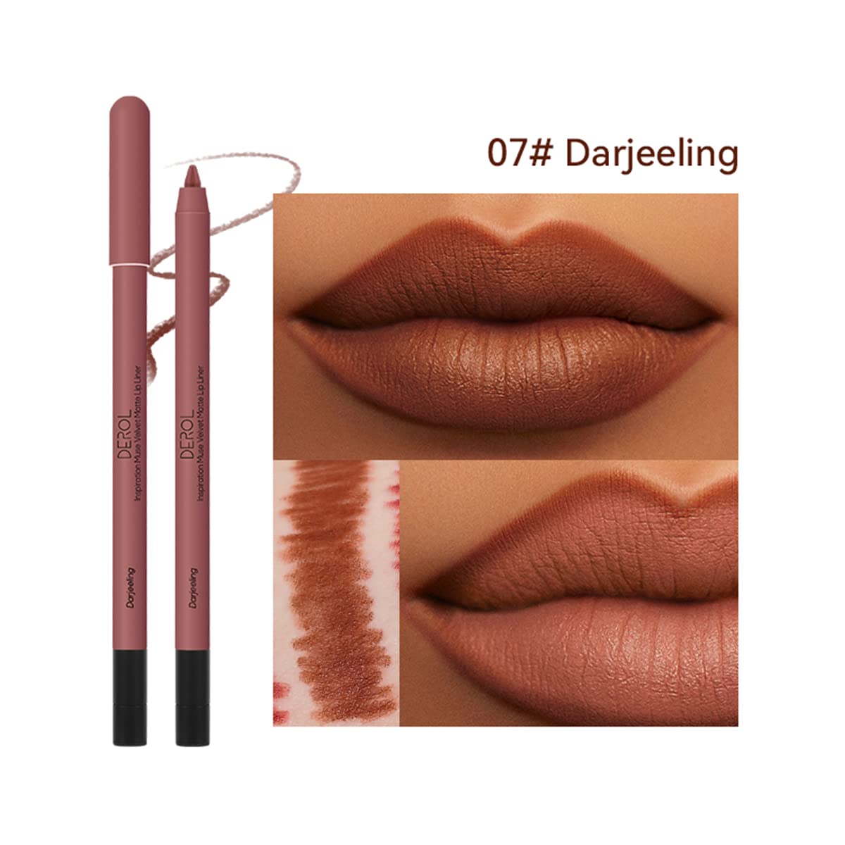 Kusslippe Lip Liner, Matte Lip Liner Pen, Long Lasting Smooth and Soft Creamy Color Lip Liner Crayon With Sparppens 0.02 Oz (07#Darjeeling)