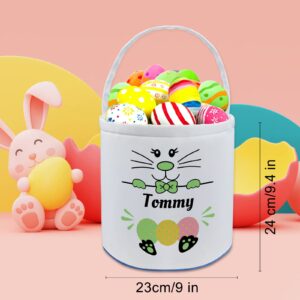 Personalized Buny Easter Basket with Name Custom Canvas Egg Bags for Kids Candy Easter Baskets for Baby Boys Girls-Blue