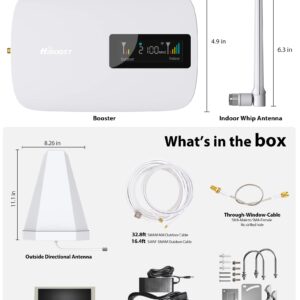 HiBoost Cell Phone Booster for All Carriers| Up to 2000 Sq Ft| Cell Signal Booster Display Screen| High Power Outdoor Receiving Antenna|for 5G/4G/3G LTE |App Service + Install|FCC Approved