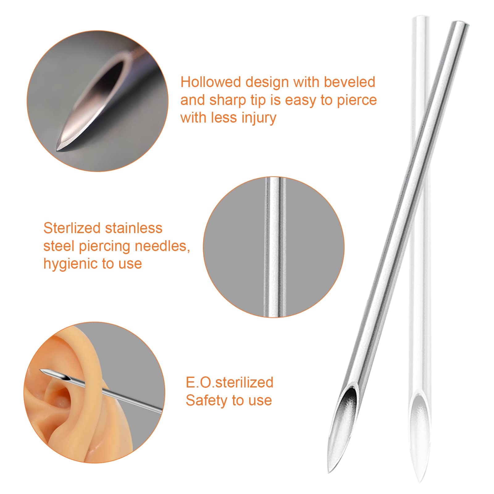 Ear Nose Piercing Needles - Autdor 100pcs Mixed Piercing Needles 12G 14G 16G 18G and 20G Hollow Needles for Ear Nose Navel Nipple Lip Tongue Piercing Kits Piercing Tools Piercing Supplies