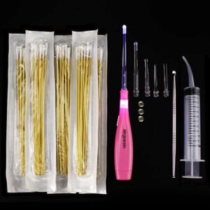 airgoesin tonsil stone remover, stainless steel tonsil stone removal tool, long led tonsillolith exorcism kit, 50 swabs and curved oral irrigator syringe to get rid of bad breath, 4 in 1 kit