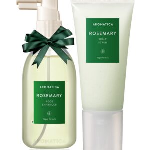 AROMATICA Rosemary Root Enhancer And Scalp Scrub Set - Rosemary Water Spray And Scalp Exfoliator For Dry Scalp Treatment, Protect and Refresh Your Hair with Rosemary Oil Scalp Care Gift Set