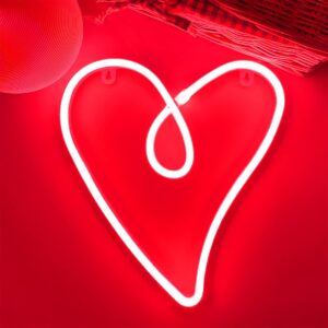 love heart neon light valentine's gift for kids or her,led heart shape neon signs lamp pink room decor for wall,fun light for kids room decoration powered by battery/usb(red)