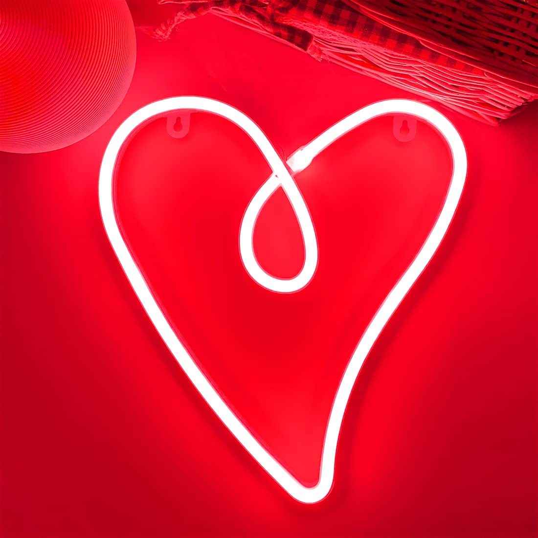 Love Heart Neon Light Valentine's Gift for Kids or Her,LED Heart Shape Neon Signs Lamp Pink Room Decor for Wall,Fun Light for Kids Room Decoration Powered by Battery/USB(Red)