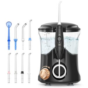 water flossers, 600ml dental water teeth cleaner with 8 jet tips for family, 10 adjustable pressure, electric dental pick flosser for teeth or braces, black