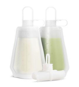 hofish silicone milk storage bags, reusable & leak-proof bags, breast milk freezer bag, bpa free, 9oz/3pk, cream