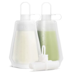 HOFISH Silicone Milk Storage Bags, Reusable & Leak-Proof Bags, Breast Milk Freezer Bag, BPA Free, 9oz/3pk, Cream