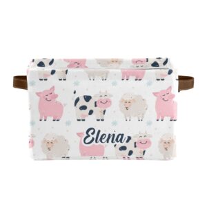 deven pig cow sheep personalized large storage baskets for organizing shelves with handle,closet decorative storage bins for bathroom,nursery,home 1 pack