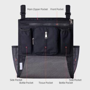 SUNVENO 2 in1 Universal Stroller Organizer, Side Sling Cargo Net, Insulation Cup Holders, Zippered Phone Pocket, Adjustable Straps, Black