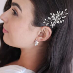 Latious Wedding Bride Crystal Hair Comb Silver Rhinestones Bridal Hair Pieces Vintage Hair Clip Hair Accessories for Women and Girls