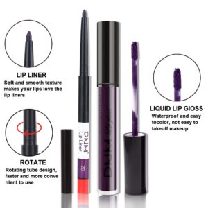 evpct 2Pcs Dark Deep Purple Plum Black Matte lipstick and Lip Liner Pencil Makeup Set for women DNM Matte Smudge Proof Lipstick Lip Stain Long Lasting Waterproof labiales mate 24 horas originales 20#