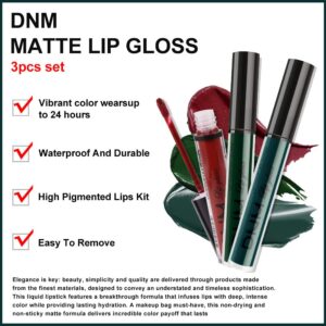 AMY'S DIARY 3Pcs Dark Red Green Matte Liquid Lipstick Sets,Matte Lipstick Lip Stain Long Lasting 24 Waterproof Lip Gloss Gift Set Matt Liquid Makeup Lipstick for Women