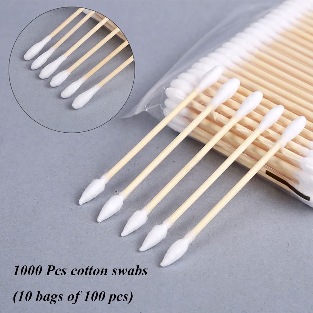 1000 Count Organic Bamboo Cotton Swabs - Pointy/Round Head Biodegradable Wooden Cotton Buds for Ear, Plastic Free Double Ear Cotton Sticks for Cleaning, Makeup