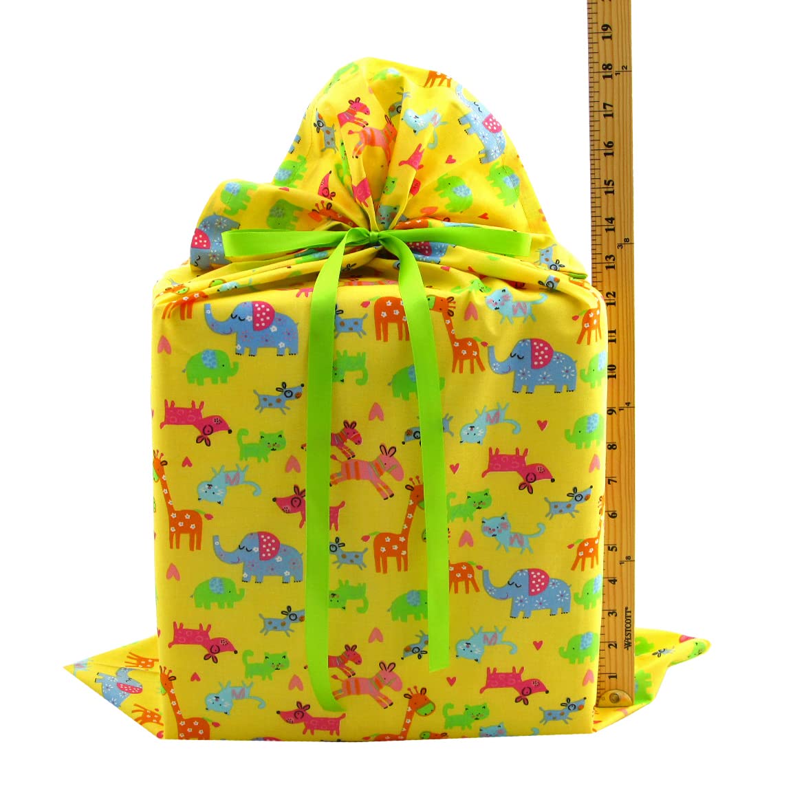 VZWraps Momma and Baby Animals Reusable Fabric Gift Bag for Baby Shower or New Baby Gift (Large 20 Inches Wide by 27 Inches High, Yellow)