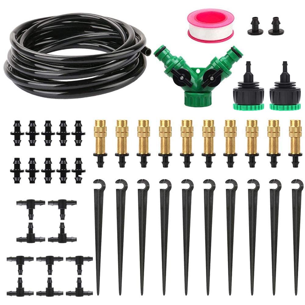 VAlinks Garden Automatic Drip Irrigation Set, 33ft/10m Drip Irrigation Kits with Adjustable Copper Nozzles Drippers,1/4" Blank Tube Watering Kit for Patio Lawn Garden Greenhouse Flower Bed